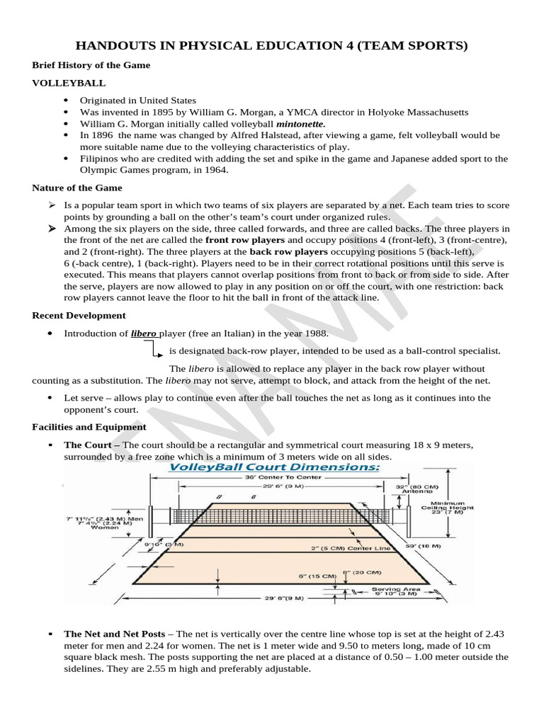 HANDOUTS-IN-PHYSICAL-EDUCATION-4-VOLLEYBALL | PDF | Volleyball | Ball Games