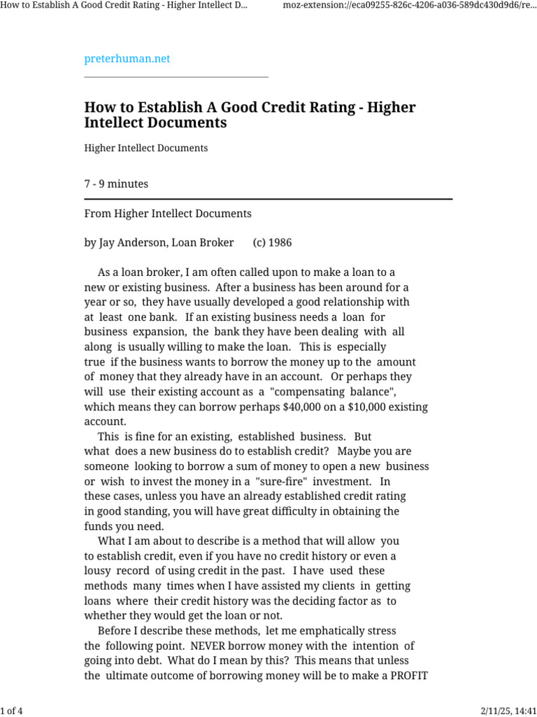 How To Establish A Good Credit Rating - Higher Intellect Documents ...