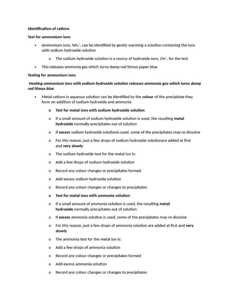 Identification of Cations | PDF | Hydroxide | Ammonium