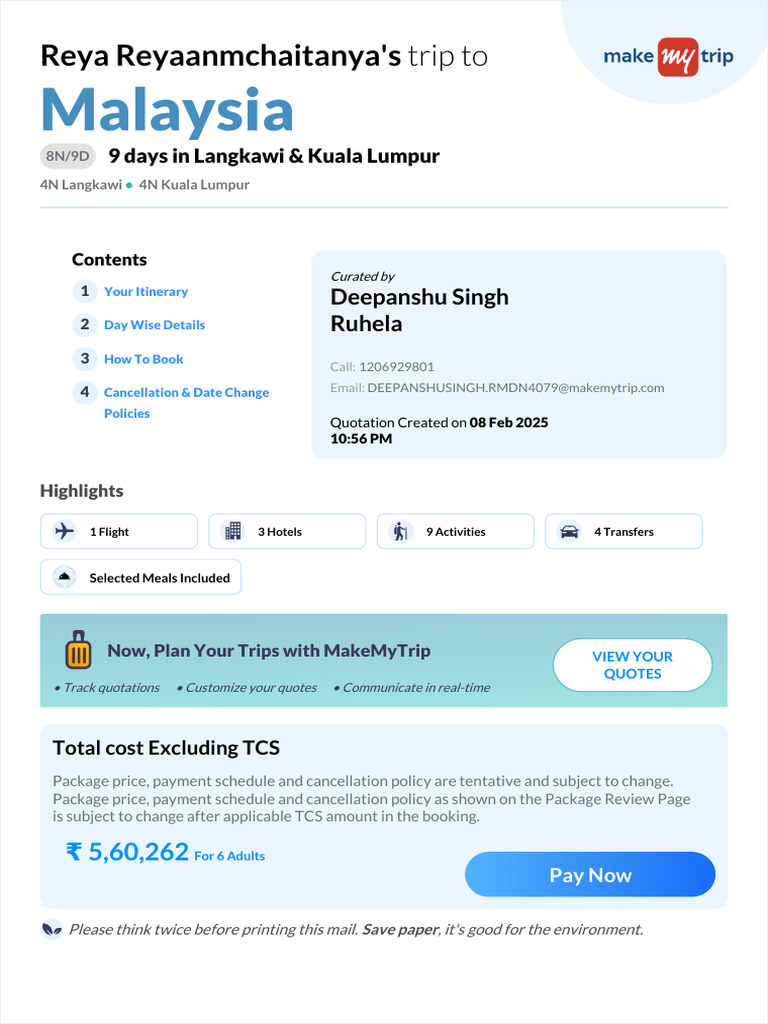 9 days in Langkawi & Kuala Lumpur | PDF | Taxes | Tax Refund