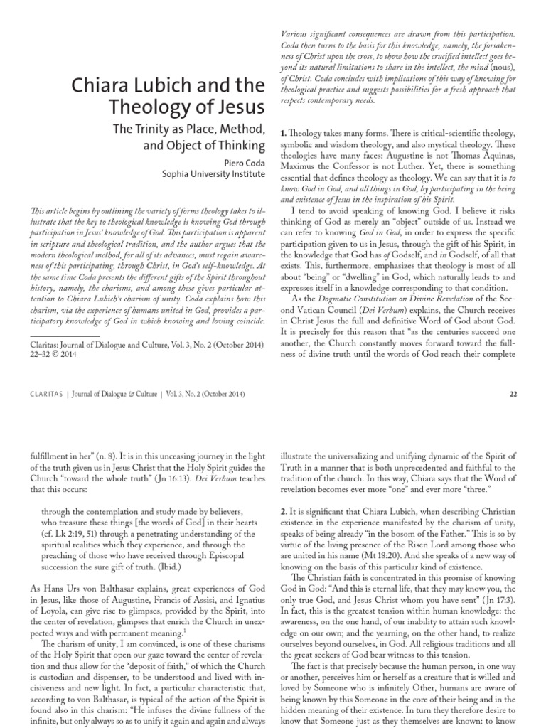 Chiara Lubich's Charism of Unity | PDF | Jesus | Trinity