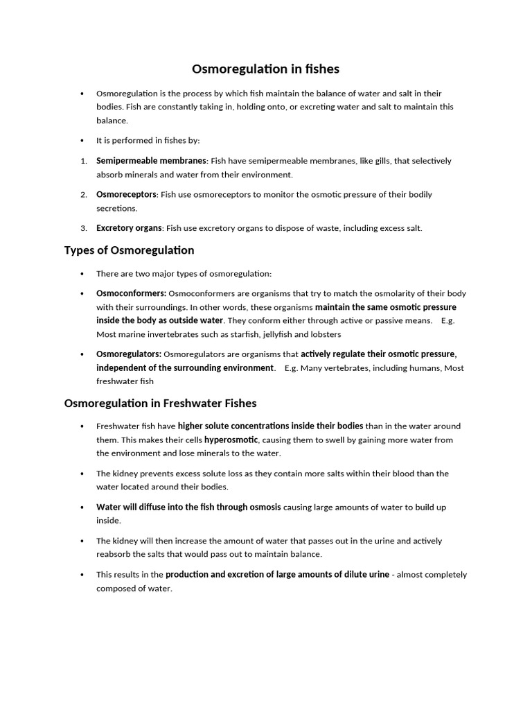 Osmoregulation in Fish Explained | PDF | Biology