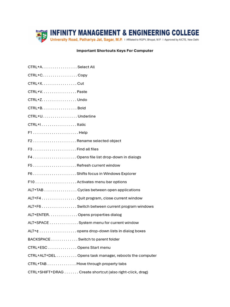 Shortcut Keys | PDF | Operating System Families | Computing