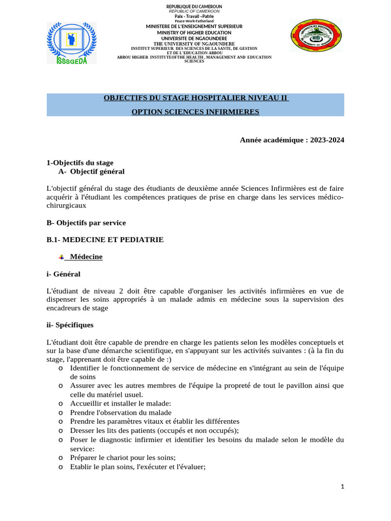 Objectifs de Stage Niveau II SI ISSSGEDA 2023-2024 | PDF | Allaitement ...
