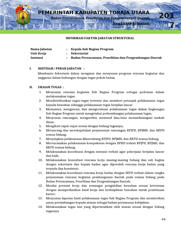 Tugas Kepala Sub Bagian Program | PDF