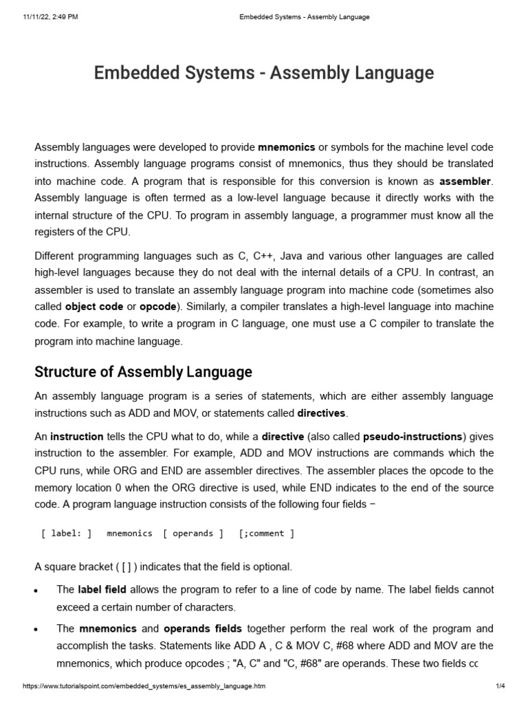 Embedded Systems - Assembly Language | PDF | Assembly Language ... Embedded Systems - Assembly Language | PDF | Assembly Language ...