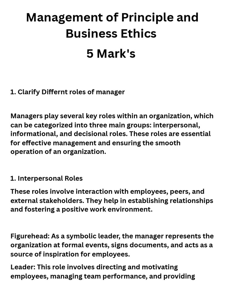 Management of Principle and Business Ethics 5 Marks | PDF | Corporate ...