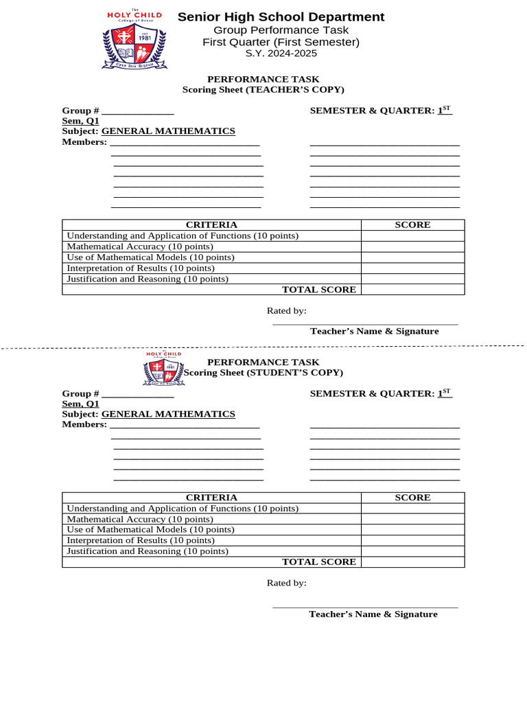 GENMATH_PT_SCORINGSHEET-1 | PDF | Mathematics