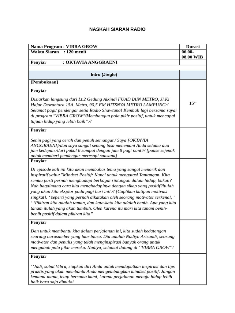 Naskah Program Siaran-Oktavia | PDF