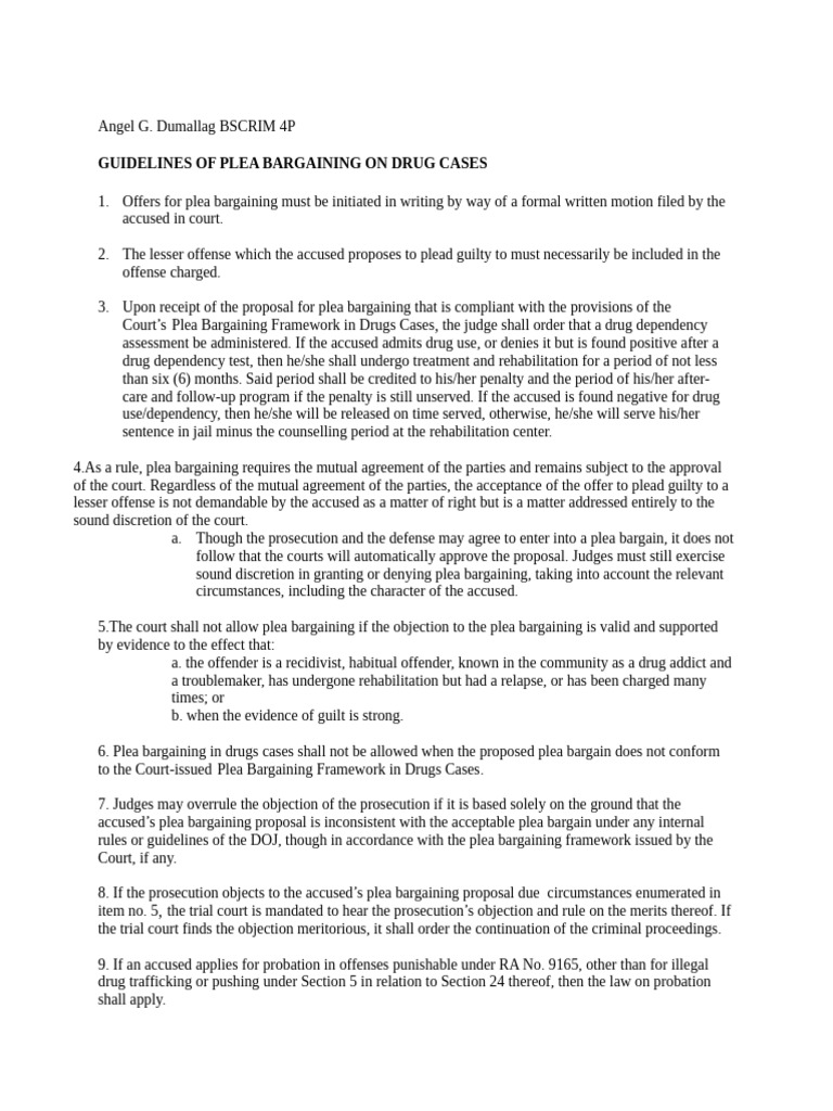 Guidelines in Plea Bargaining on Drug Cases | PDF | Plea | Plea Bargain