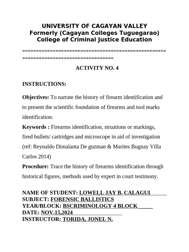 Activity-4 - Forensic-Ballistics Lowell Jay | PDF | Firearms | Flight