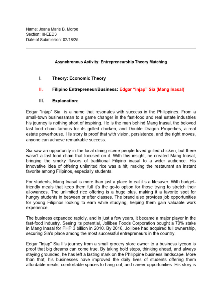 Edgar Sia: Filipino Entrepreneur Success | PDF | Entrepreneurship ...