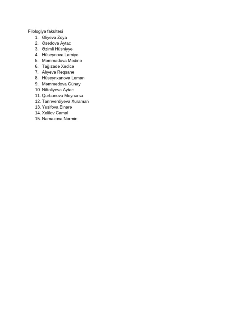 Filologiya Fakültəsi Siyahı | PDF