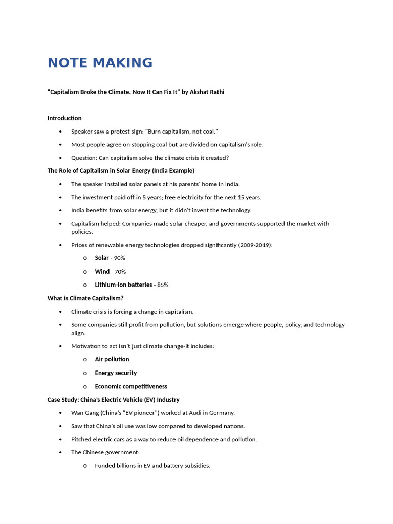NOTE MAKING | PDF | Electric Vehicle | Climate Change