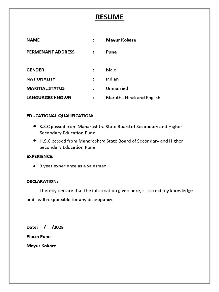 Resume: Name Mayur Kokare Permenant Address: Pune | PDF