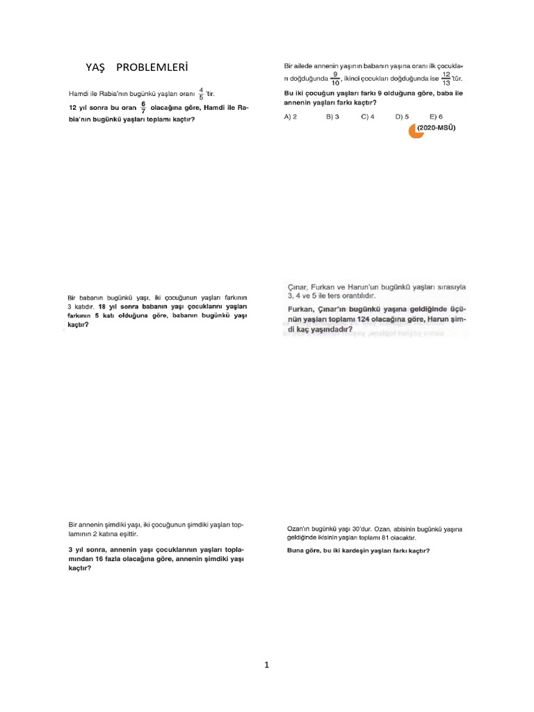 Yaş Problemleri | PDF