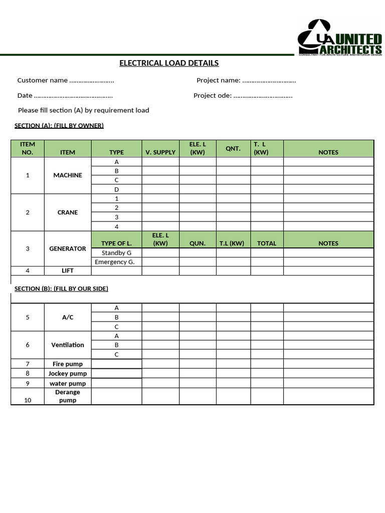 Electrical Load Details Form | PDF