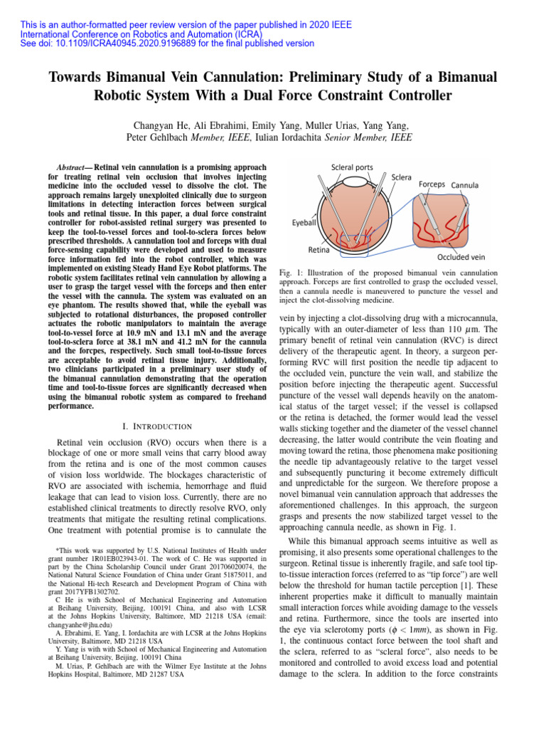Bimanual Robotic System for Vein Cannulation | PDF | Blood Vessel