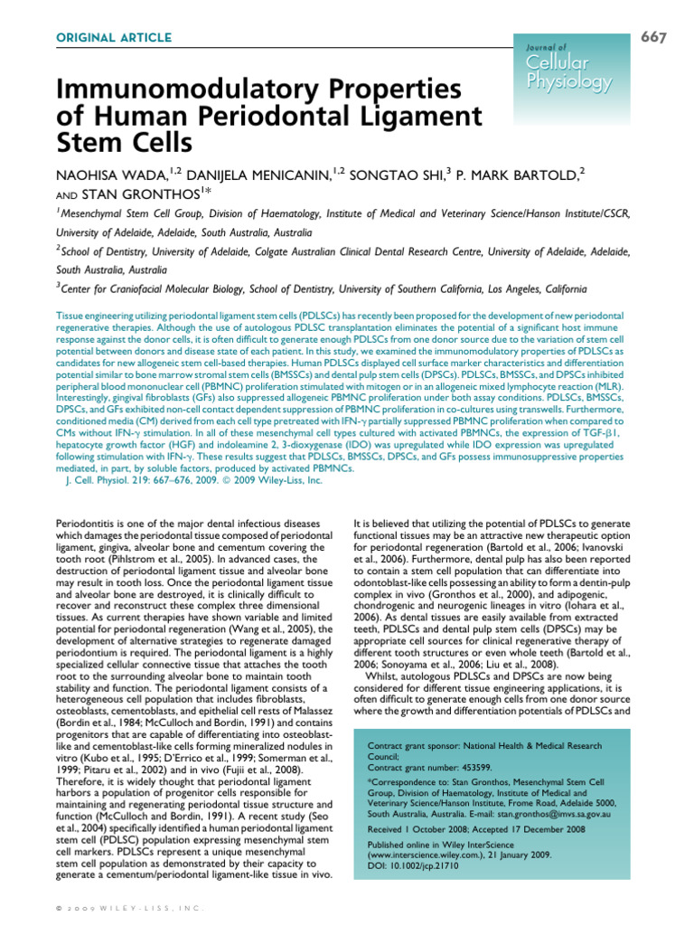 Immunomodulatory Properties of Human Periodontal Ligament Stem Cells | PDF | Stem Cell ...