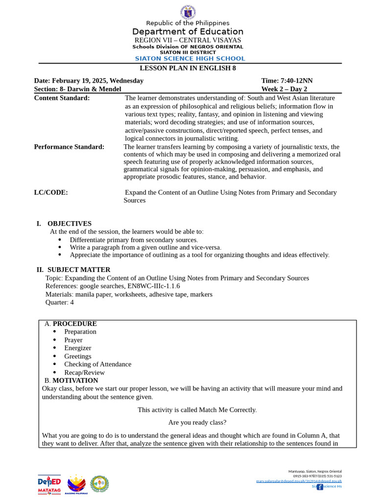 GRADE 8 CLASS 2 | PDF | Primary Sources