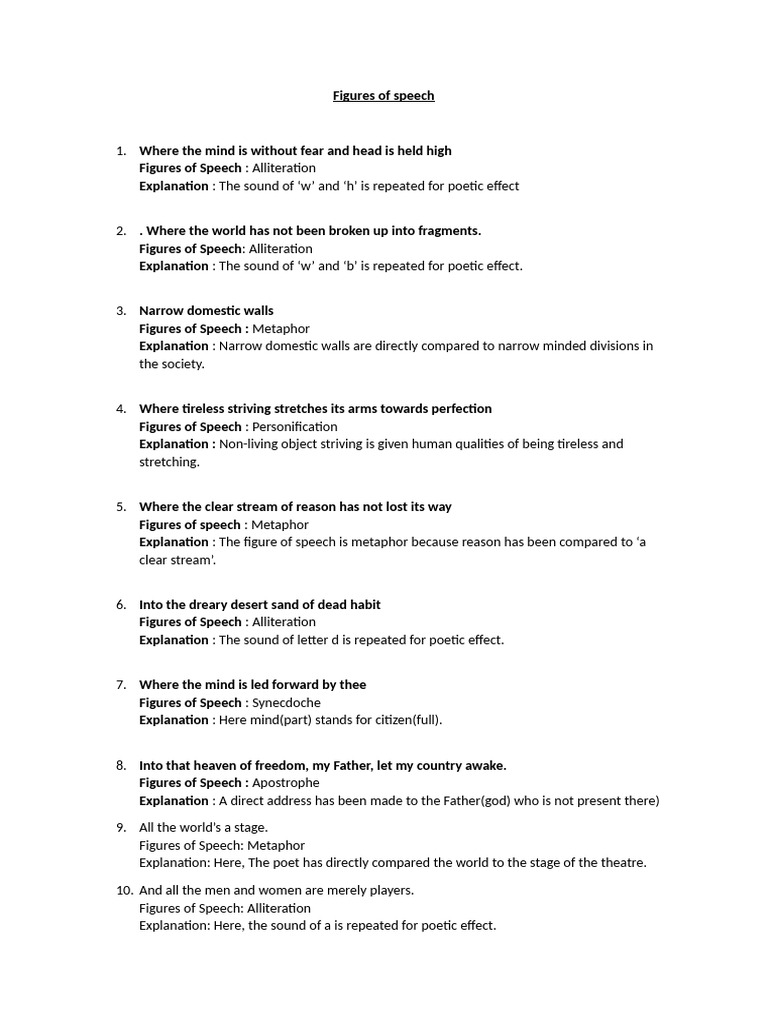Figures of Speech for Class 10 | PDF | Poetry