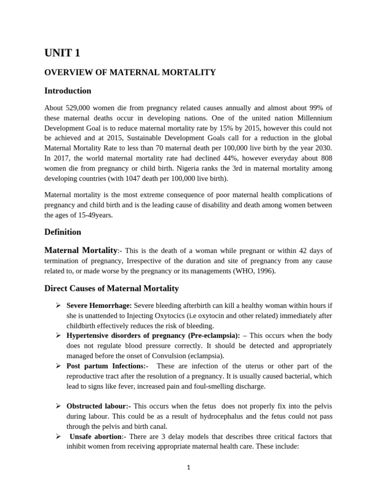 Overwiew of Maternal Mortality UNIT.1 | PDF | Maternal Death ...