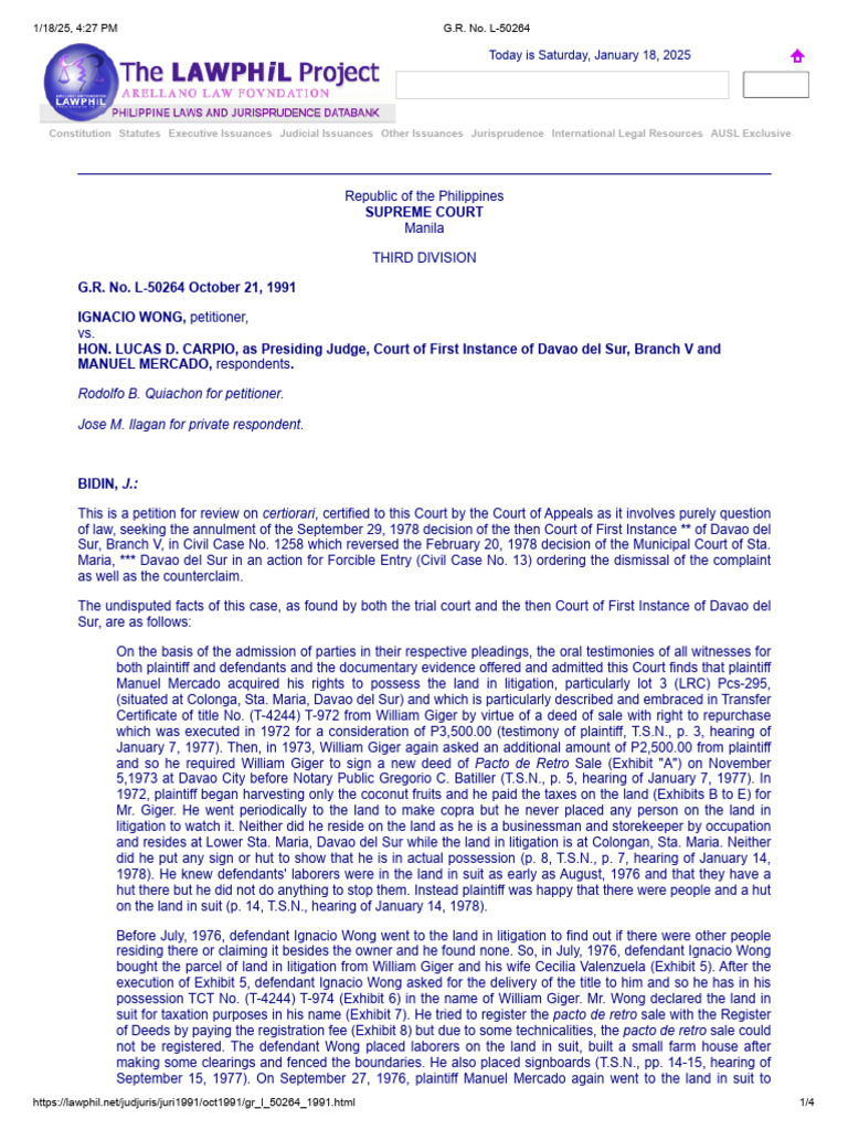 Wong vs. Carpio, 203 SCRA 118 | PDF | Lawsuit | Complaint