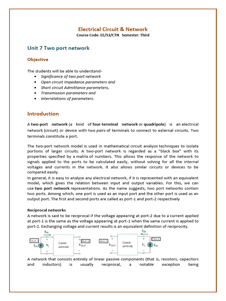 Two Port Network _EC&N_UC (1) | PDF | Electrical Impedance | Electricity