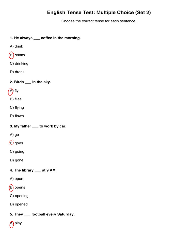 English Tense Multiple Choice Test 2 | PDF