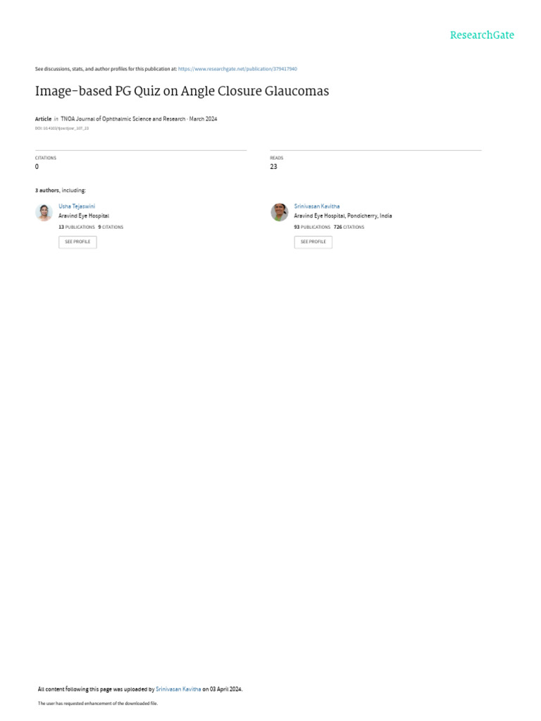 Image Based PG Quiz On Angle Closure Glaucomas.30 | PDF | Glaucoma | Cornea