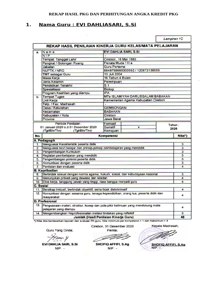Rekap Hasil PKG Dan Perhitungan Angka Kredit PKG | PDF