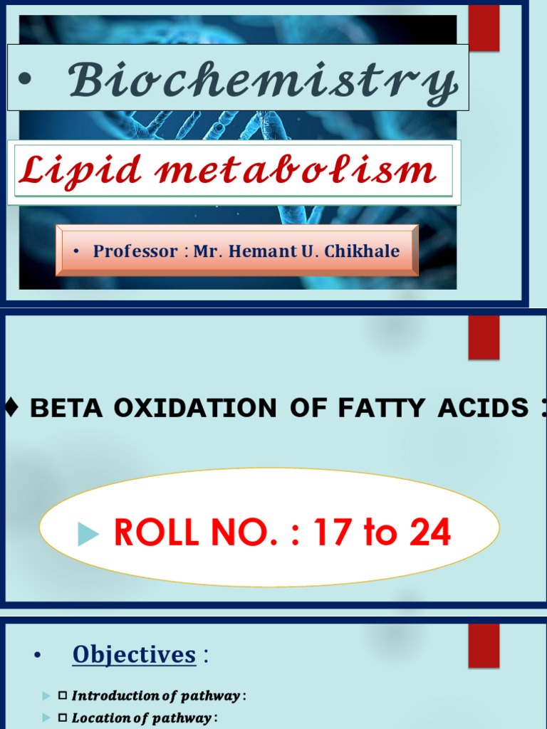 Beta Oxidation of Fatty Acids Overview | PDF | Biochemistry | Chemistry