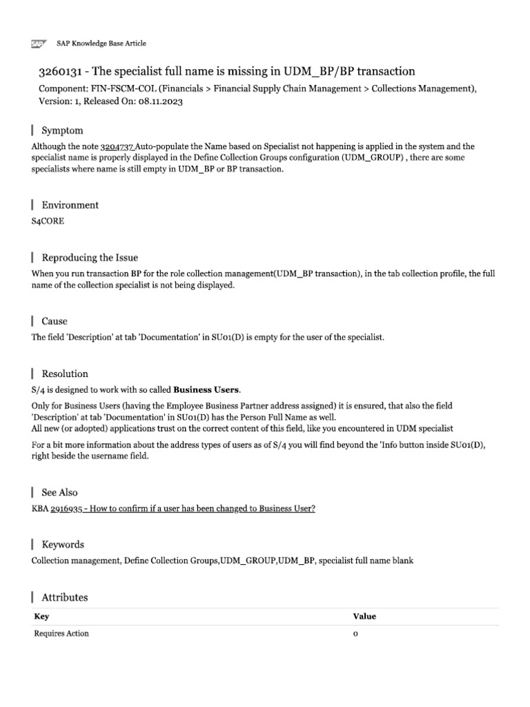 Tcode Udm BP Grp-Oss Note 3260131 | PDF