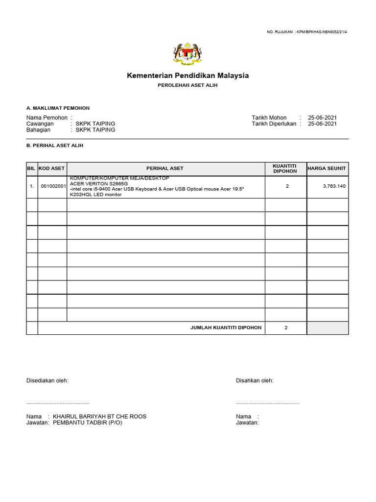 Borang Nota Minta | PDF