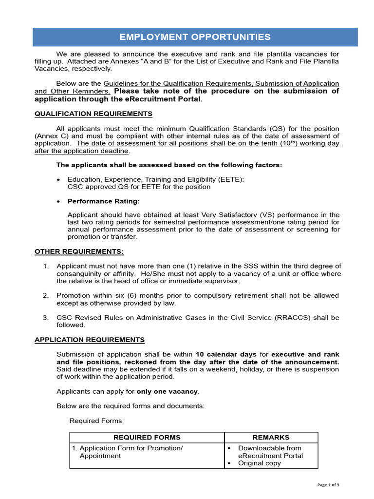 Executive and Rank File Job Vacancies | PDF | Notary Public