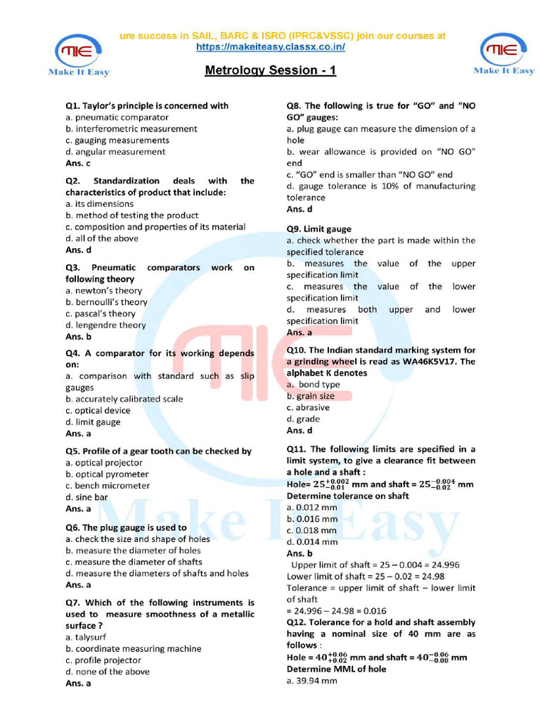 481_MCQ_Basic_Level_Metrology_MCQ_Basic_Level_Lec_1&2_Me | PDF