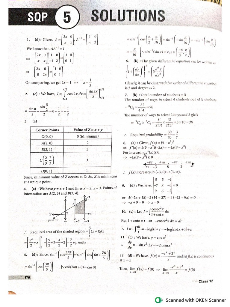 Xii Sqp-5 Solutions | PDF