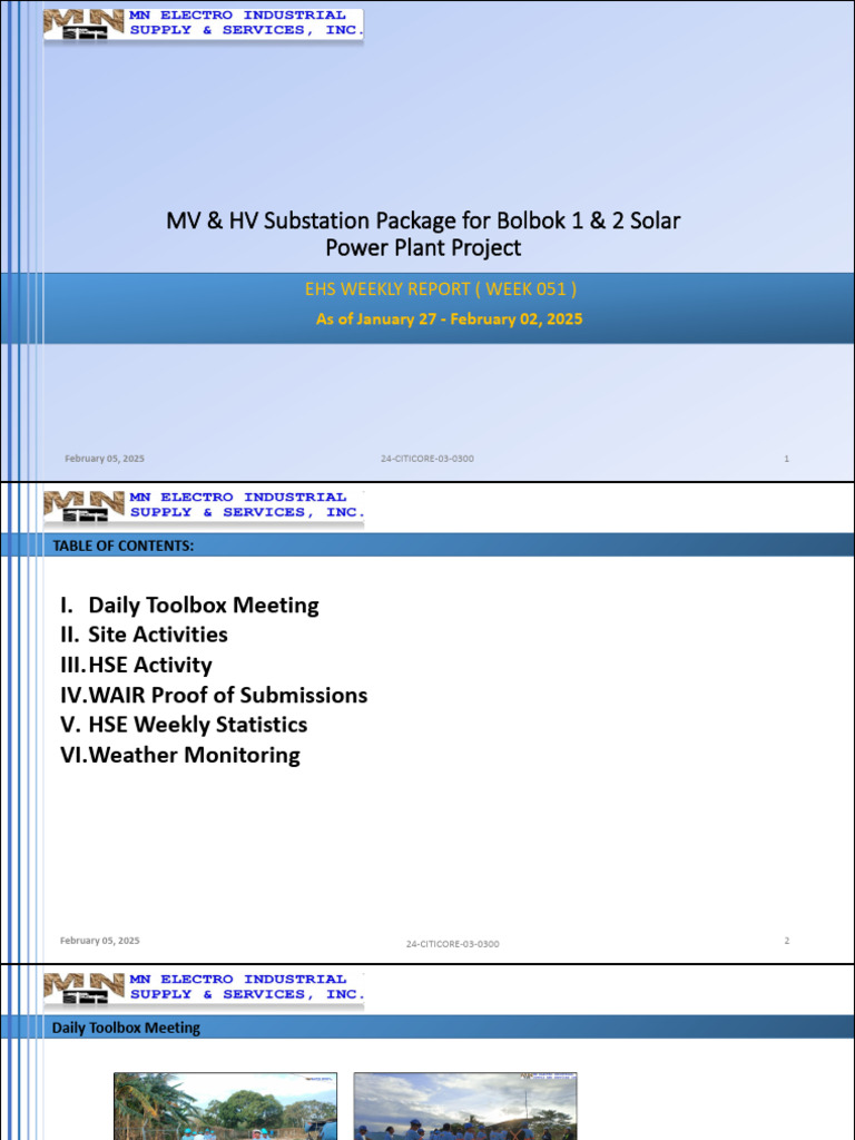 EHS Weekly Report (Week 051 January 27 - February 02, 2025) Bolbok Substation Area) | PDF ...
