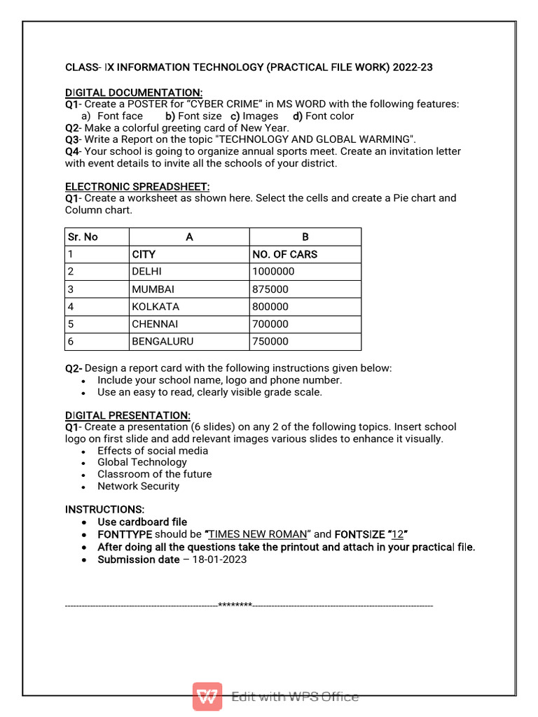 Class 9 Practical File IT | PDF