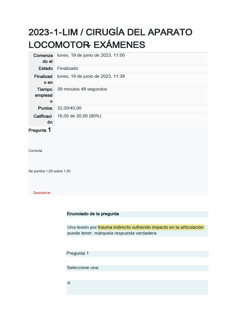 Traumatologia - Examenes 2023 y 2022 | PDF | Rodilla | Sistema musculoesquelético