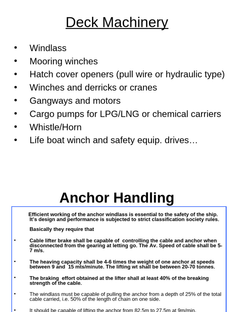 Deck Machinery and Anchor Systems Overview | PDF | Electric Motor ...