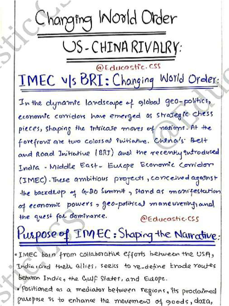 BRI Vs IMEC (Pak Affairs and Current Affairs) | PDF