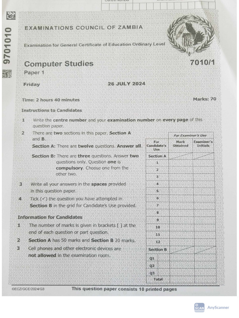 2024 Computer Studies GCE Question Paper | PDF