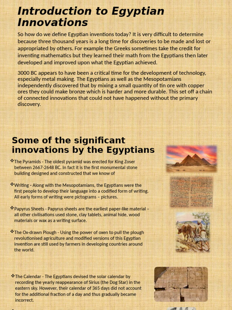Ancient Egyptian Innovations Overview | PDF | Ancient Egypt | Mesopotamia