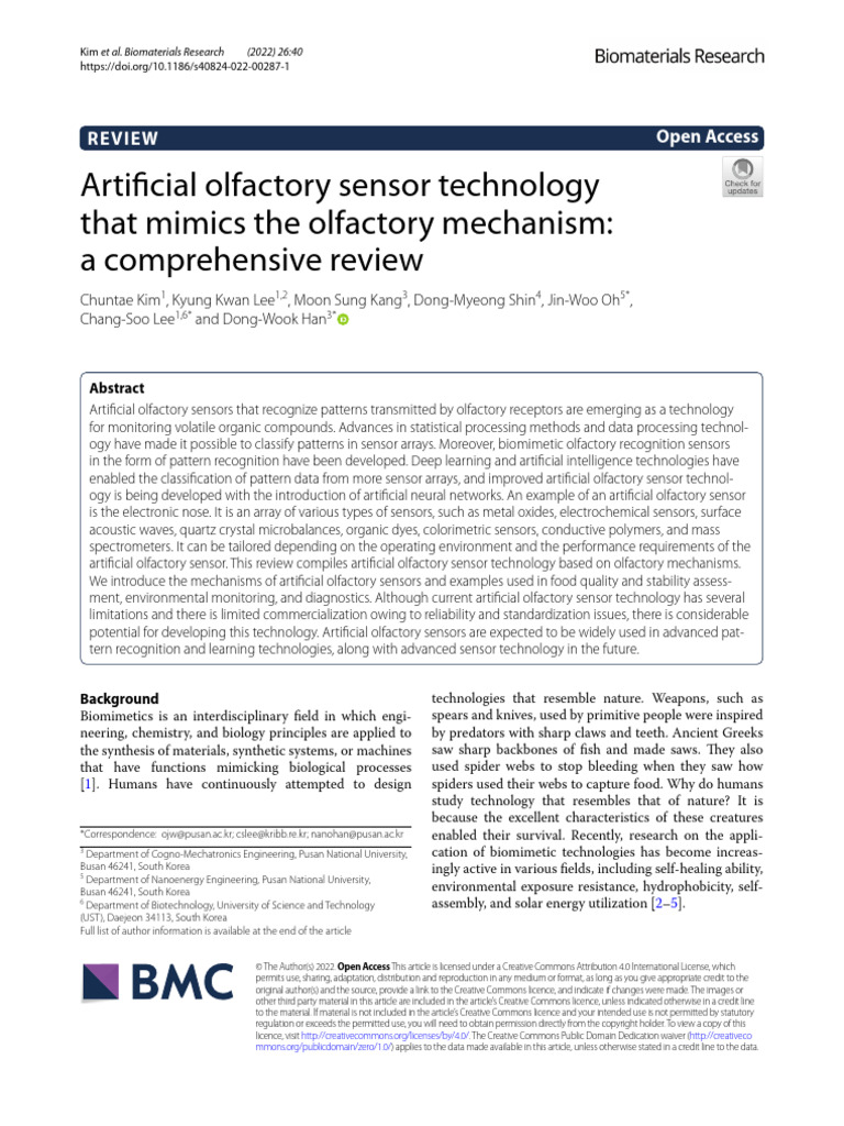 Artificial Olfactory Sensor Technology | PDF | Senses | Odor