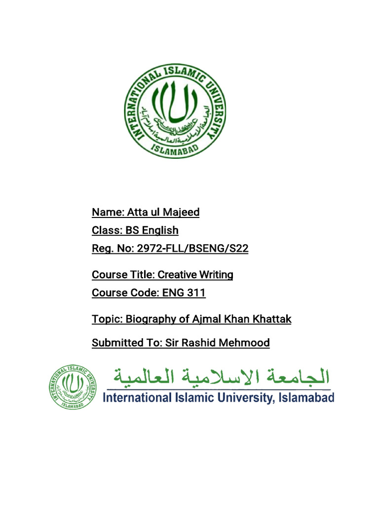 Biography of Ajmal Khan Khatak | PDF | Politics Of Pakistan | Pakistan