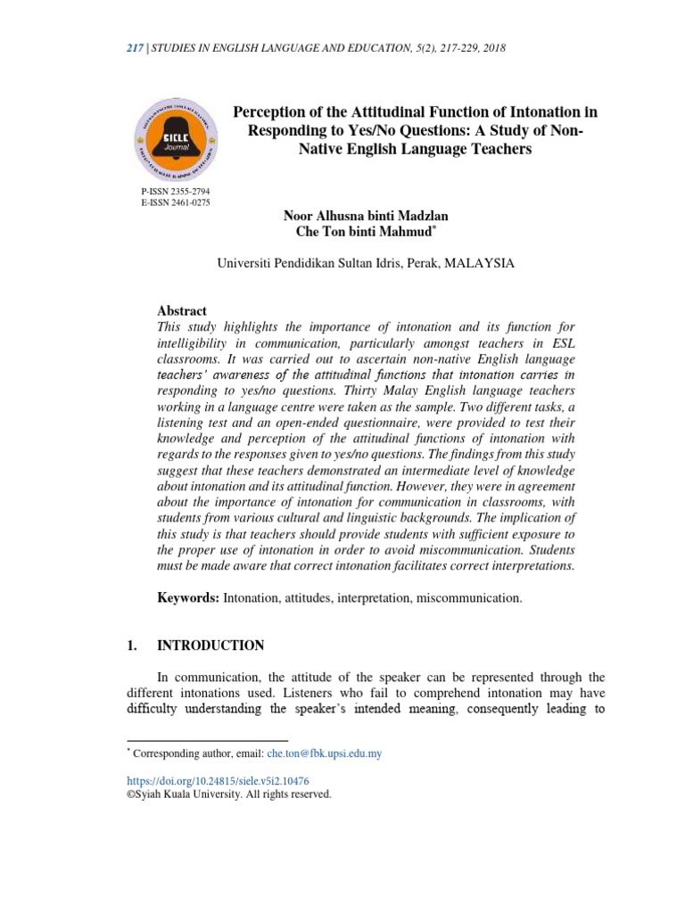 Perception of The Attitudinal Function o | PDF | Question | English As A Second Or Foreign Language
