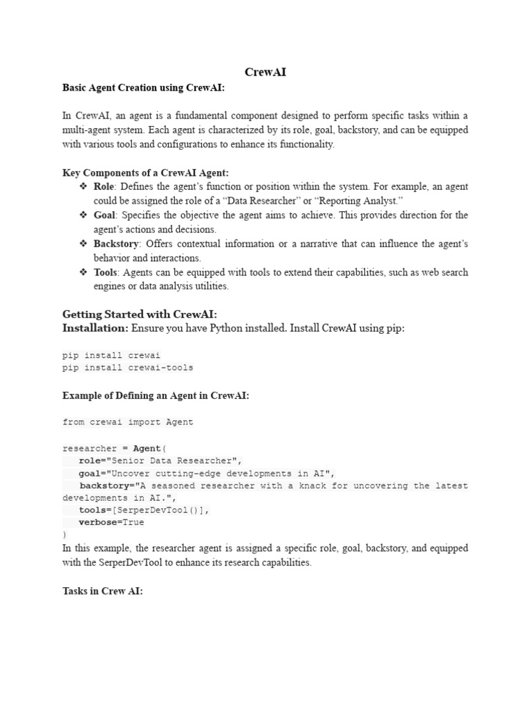 CrewAI Agent Creation Guide | PDF | Workflow | Artificial Intelligence