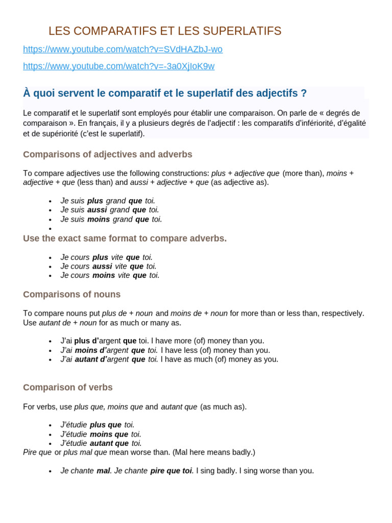 Exercices sur comparatifs et superlatifs | PDF