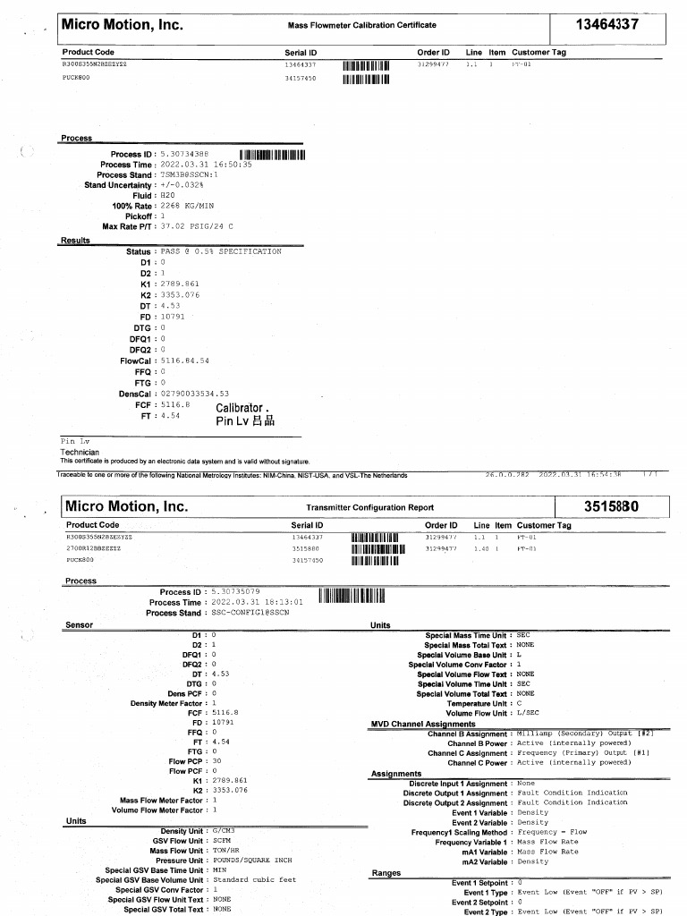 Syrup Mass Flow Meter at Sugar Caliberation Certificate | PDF | Gases ...
